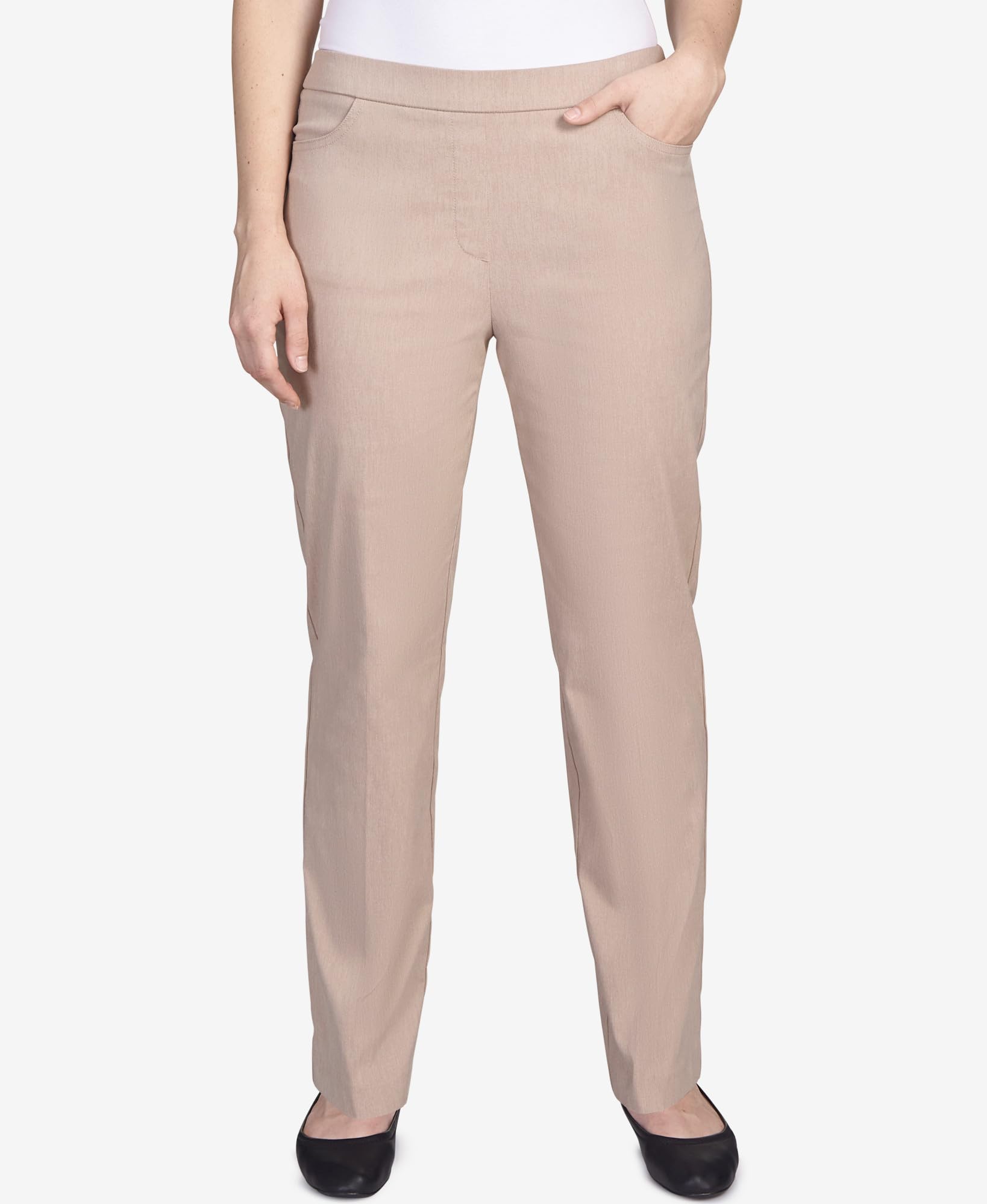 Alfred Dunner Womens Petite Classic Allure Fit Proportioned Pant with Elastic Comfort Waistband, Tan, 8P