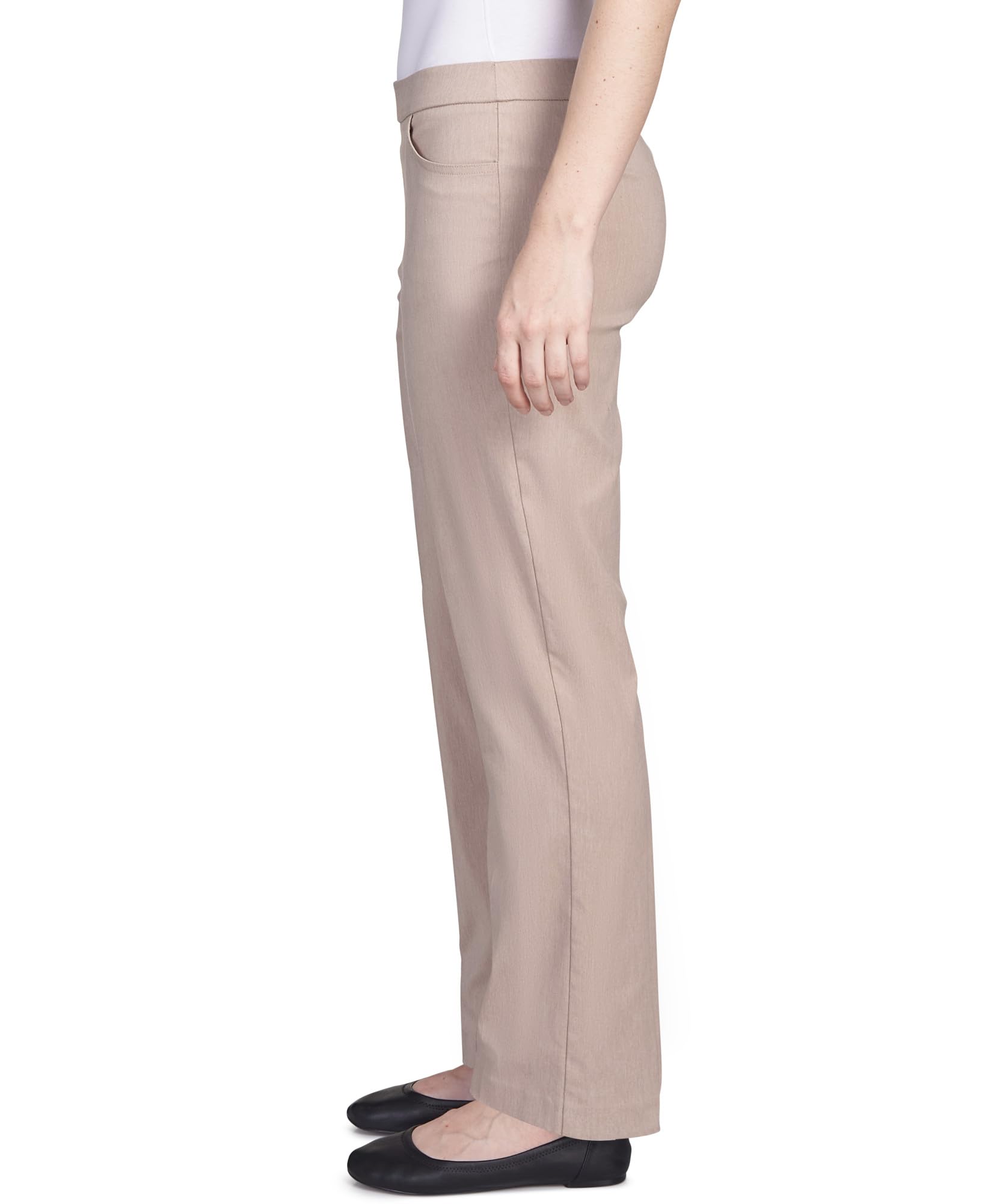 Alfred Dunner Womens Petite Classic Allure Fit Proportioned Pant with Elastic Comfort Waistband, Tan, 8P