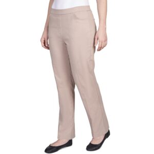 Alfred Dunner Womens Petite Classic Allure Fit Proportioned Pant with Elastic Comfort Waistband, Tan, 8P