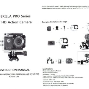 GUERILLA PRO3000 Sports Action Camera, GUERILLA Pro Series 12 MP Full HD 1080P Action Camera, Warerproof 120 Degree Wide Angle Lens 2.0inch LCD, Include Accessories