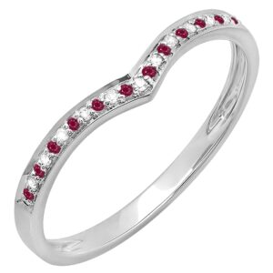 dazzlingrock collection round alternate ruby & white diamond anniversary chevron band for women in 14k white gold, size 6