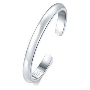 boruo 925 sterling silver toe ring, hypoallergenic adjustable band ring 2mm