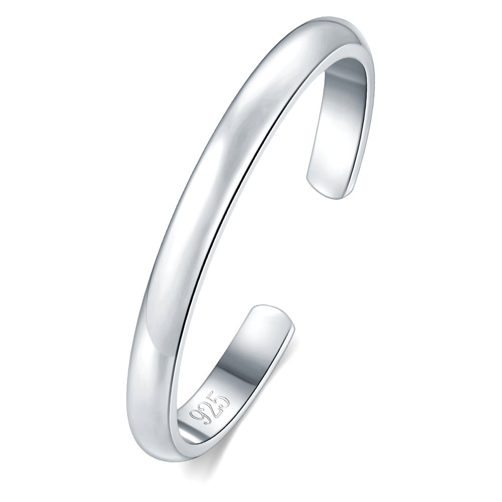 BORUO 925 Sterling Silver Toe Ring, Hypoallergenic Adjustable Band Ring 2mm