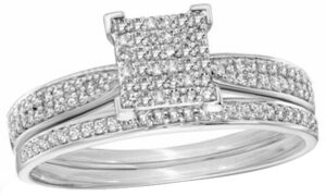 affy white natural diamond square composite bridal ring set in 10k solid white gold (0.33 ct)