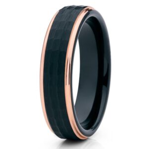 silly kings 6mm rose gold tungsten carbide wedding ring black hammered finish unique edge unisex comfort fit band