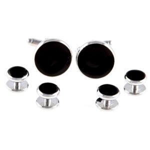 mrcuff black onyx round formal tuxedo cufflinks & studs set in a presentation gift box & polishing cloth