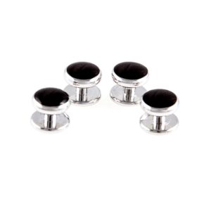 MRCUFF Black Onyx Round Formal Tuxedo Cufflinks & Studs Set in a Presentation Gift Box & Polishing Cloth