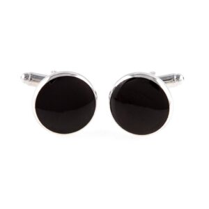 MRCUFF Black Onyx Round Formal Tuxedo Cufflinks & Studs Set in a Presentation Gift Box & Polishing Cloth