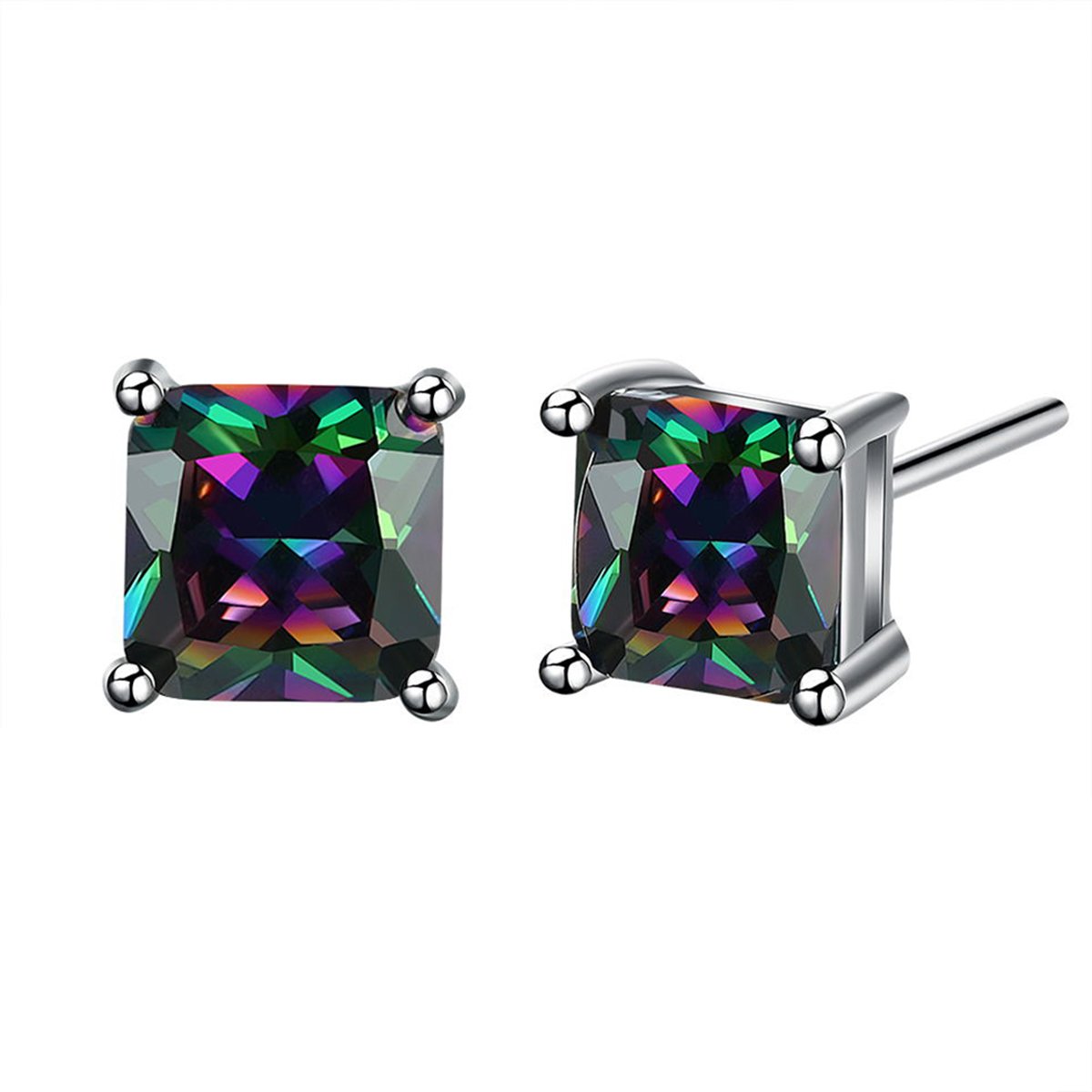 18K White Gold Plated Multicolor Black Cubic Zirconia Stud Earrings for Women Teen Girls Jewelry