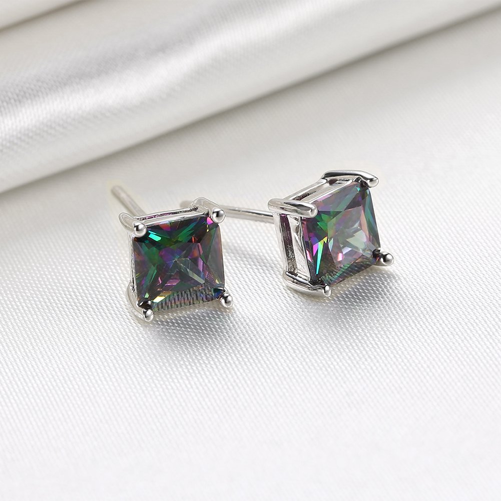 18K White Gold Plated Multicolor Black Cubic Zirconia Stud Earrings for Women Teen Girls Jewelry