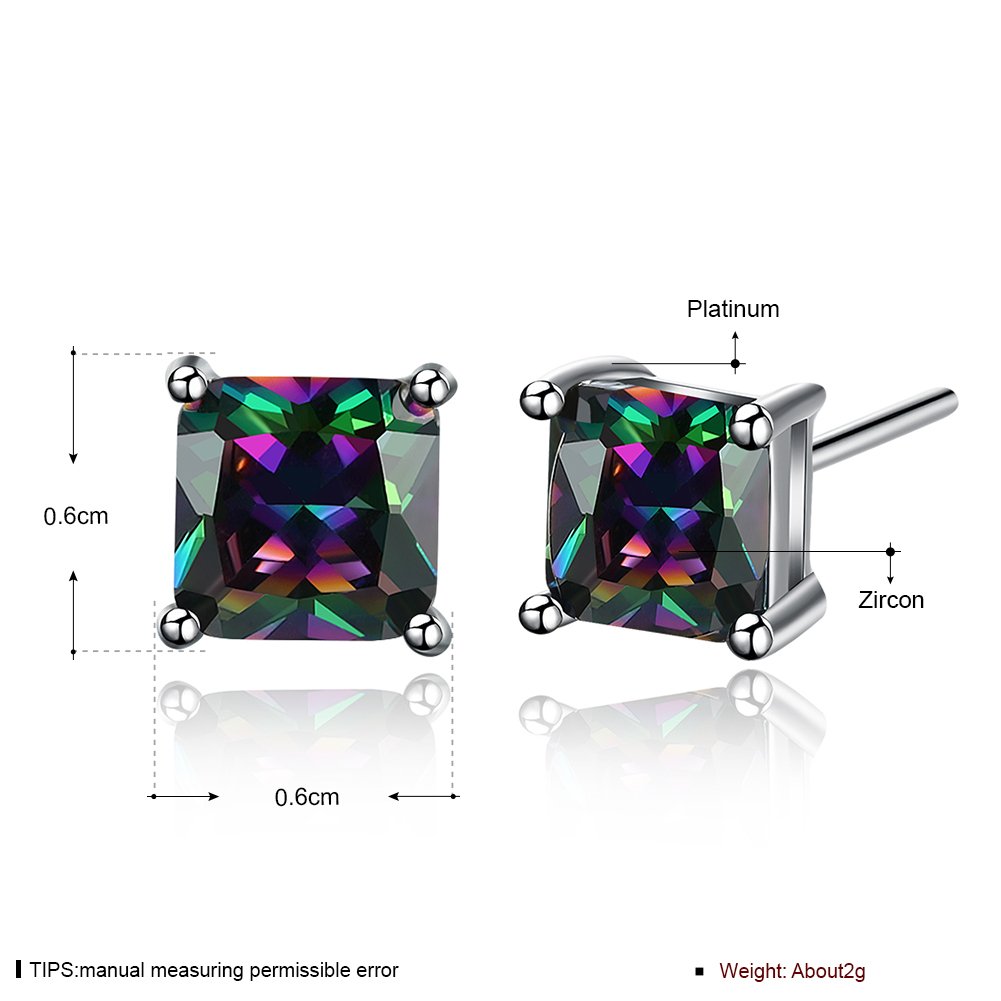 18K White Gold Plated Multicolor Black Cubic Zirconia Stud Earrings for Women Teen Girls Jewelry