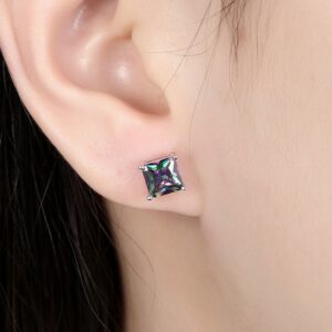 18K White Gold Plated Multicolor Black Cubic Zirconia Stud Earrings for Women Teen Girls Jewelry