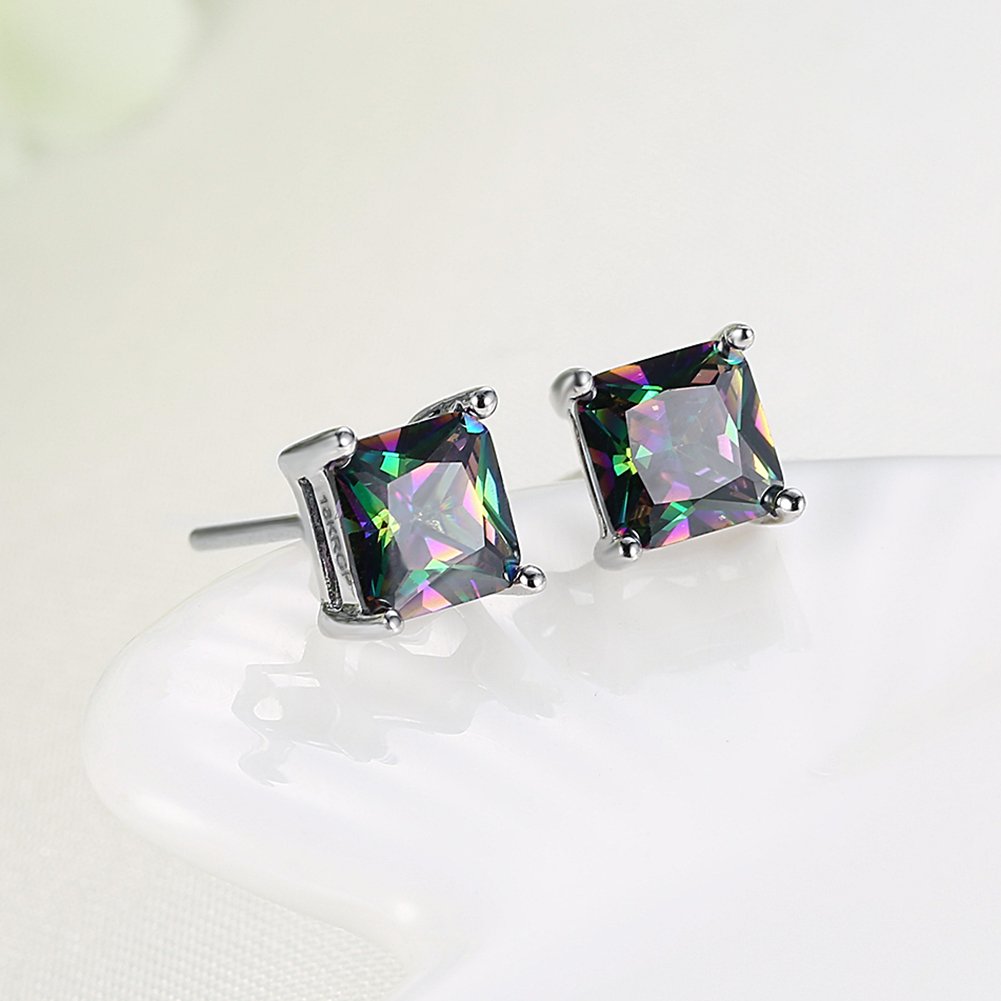 18K White Gold Plated Multicolor Black Cubic Zirconia Stud Earrings for Women Teen Girls Jewelry