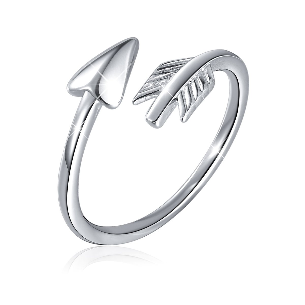 S925 Sterling Silver Classic Love Polished Sideways Arrow Horizontal Ring for Women