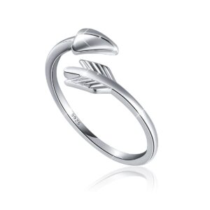 S925 Sterling Silver Classic Love Polished Sideways Arrow Horizontal Ring for Women