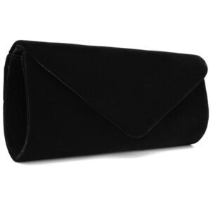 u-story women's evening wedding party velvet envelope clutch bag tote purse handbag (black)