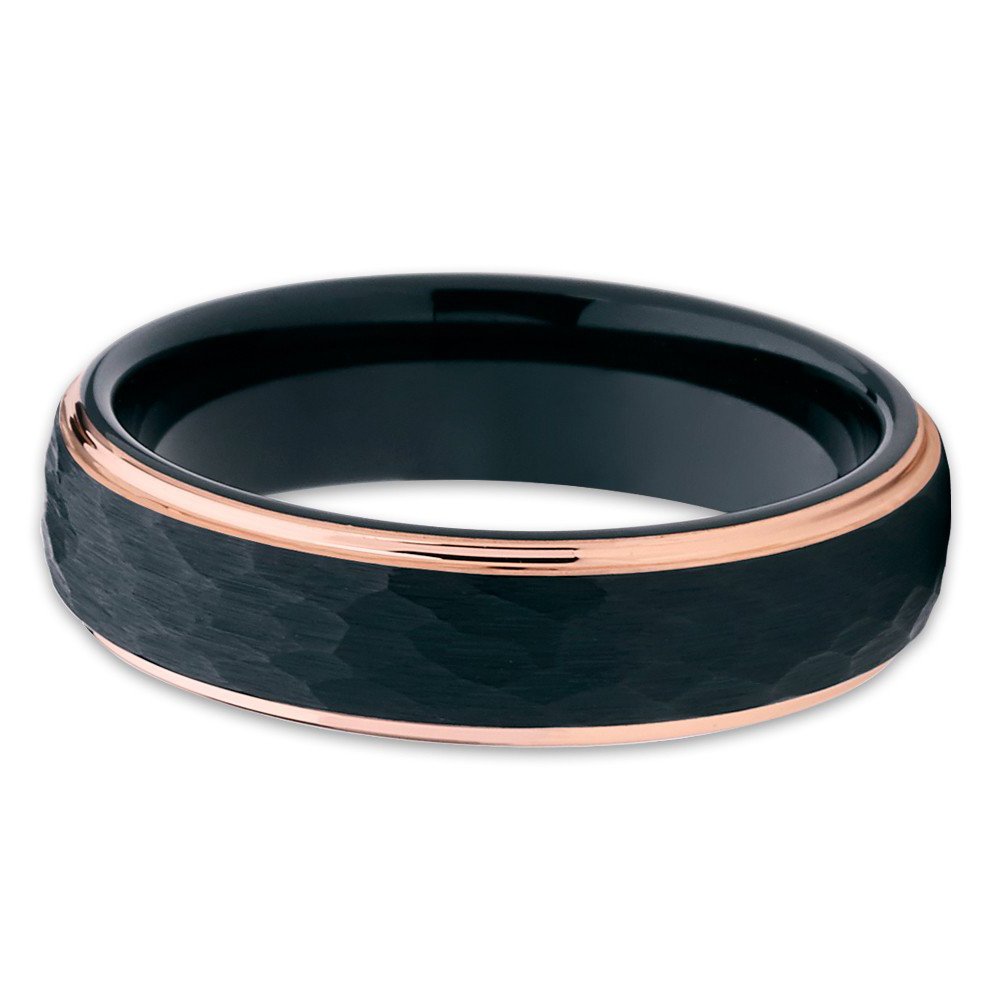 Rose Gold Tungsten Wedding Ring,Rose Gold Tungsten Ring,Black Tungsten Ring,Hammered Ring,6mm