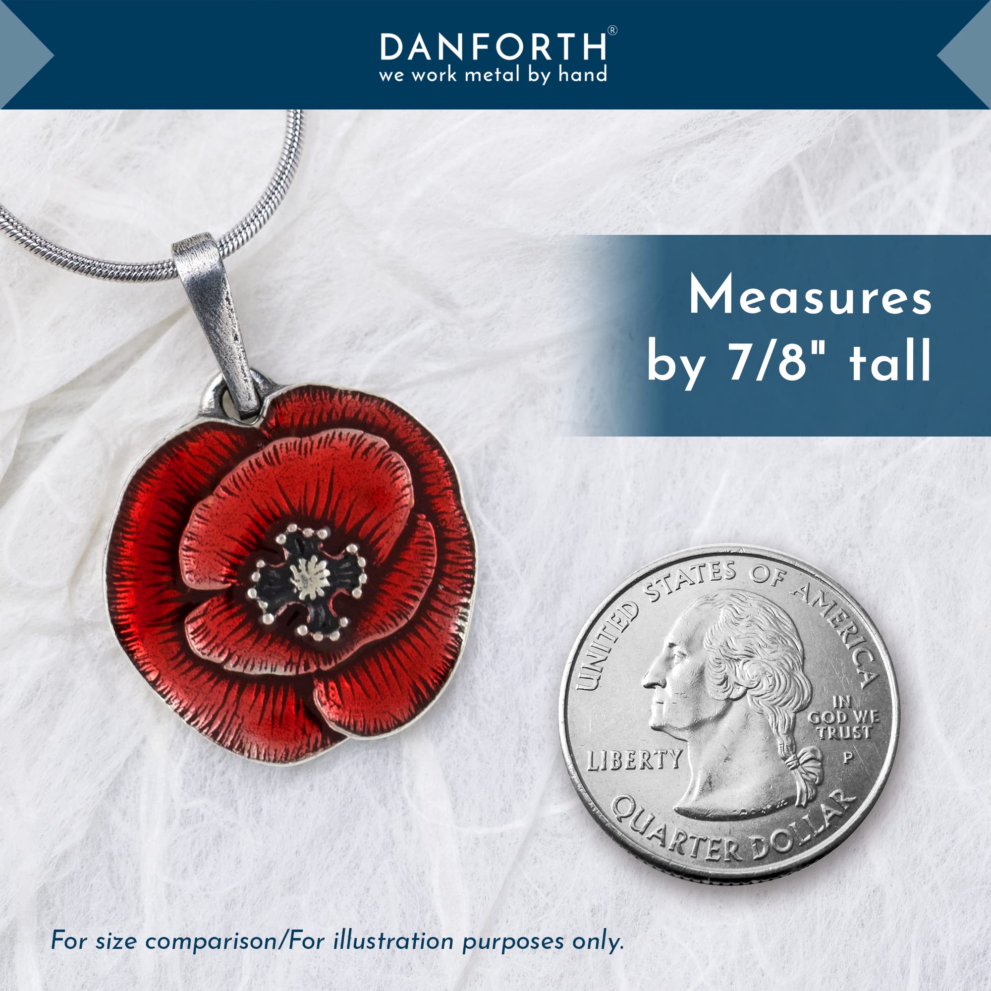 DANFORTH - Remembrance Poppy Snake Chain Necklace (Red) – Handcrafted Pewter Memorial Necklace – 18” – Made In USA