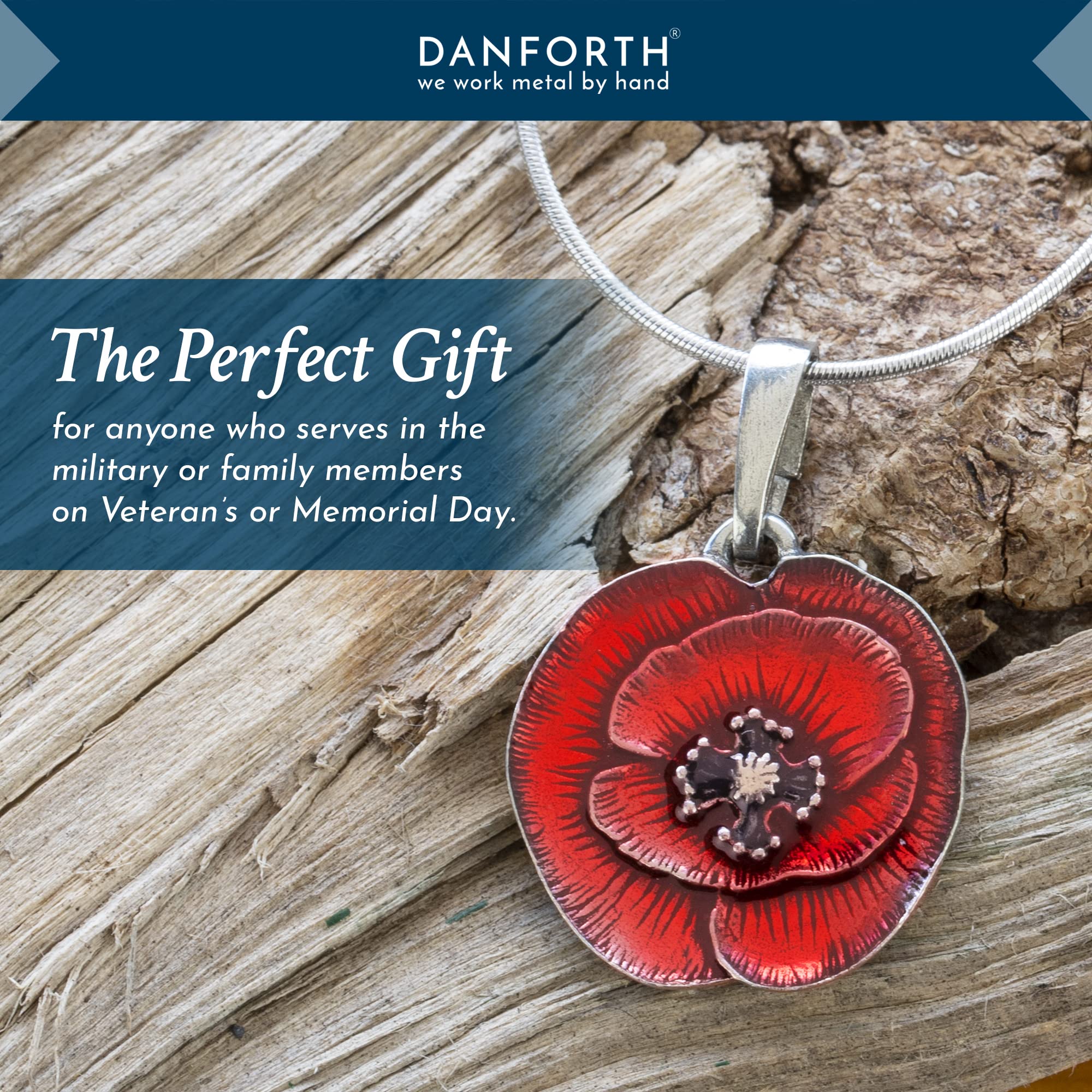 DANFORTH - Remembrance Poppy Snake Chain Necklace (Red) – Handcrafted Pewter Memorial Necklace – 18” – Made In USA