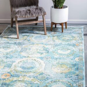 Unique Loom Baracoa Collection Area Rug - Coppelia (8' 4" x 10' Rectangle, Light Blue/ Blue)