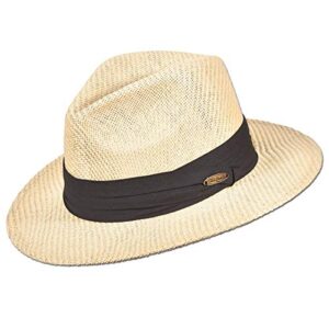 panama jack matte toyo men's straw safari sun hat with 3-pleat ribbon band (black band, large/x-large)