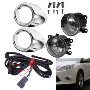 Saihisday Clear Lens Driving Fog Lights Bumper Lamps Bulbs Harness Bracket Replacement for Ford Focus S SE SEL Titanium 2012-2014 w/Harness (1 Pair, Left + Right)