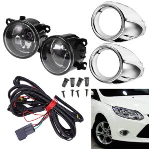 saihisday clear lens driving fog lights bumper lamps bulbs harness bracket replacement for ford focus s se sel titanium 2012-2014 w/harness (1 pair, left + right)