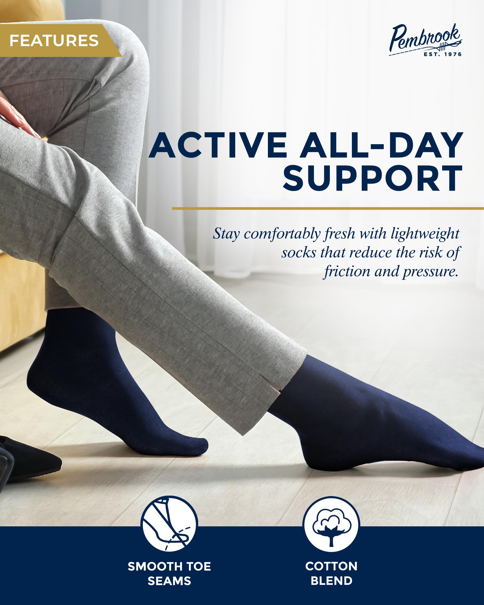 Pembrook Light Compression Socks for Men - 6 Pairs | 8-15 mmHg Navy Compression Socks | Mens Compression Socks for Circulation Support | Light Compression Socks Men