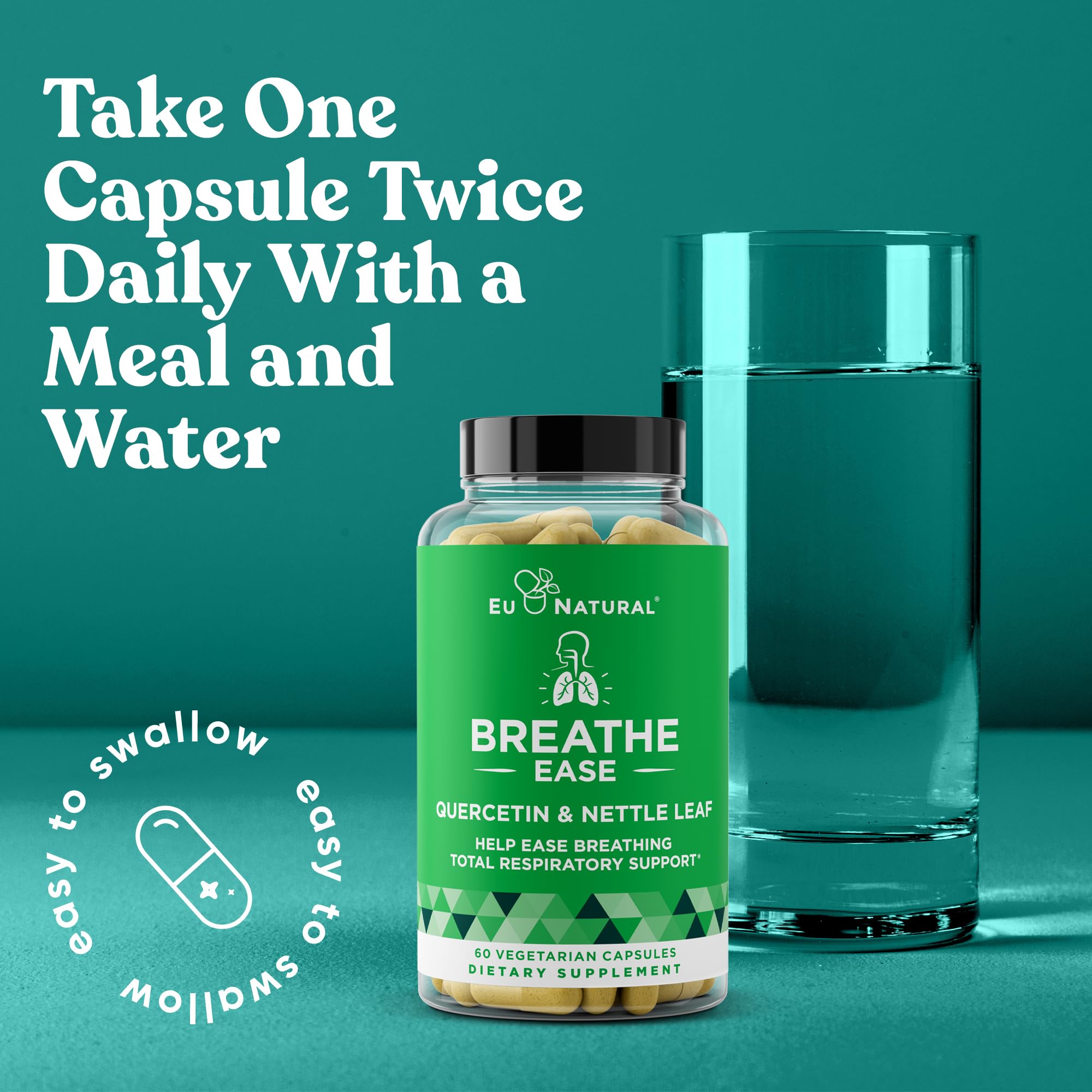 Breathe Inhaler Support Supplement – Sinus, Lungs, Open & Clear Airways – Seasonal Nasal Health, Bronchial Wellness, Healthy Chest – Quercetin, Vitamin D, Bromelain Pills – 60 Vegetarian Soft Capsules