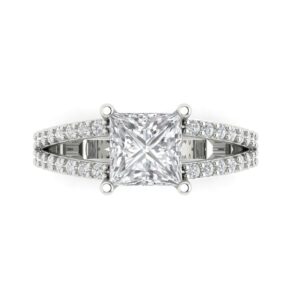 2.44 ct princess cut clear simulated diamond 14k white gold solitaire with accents engagement promise bridal ring size 8