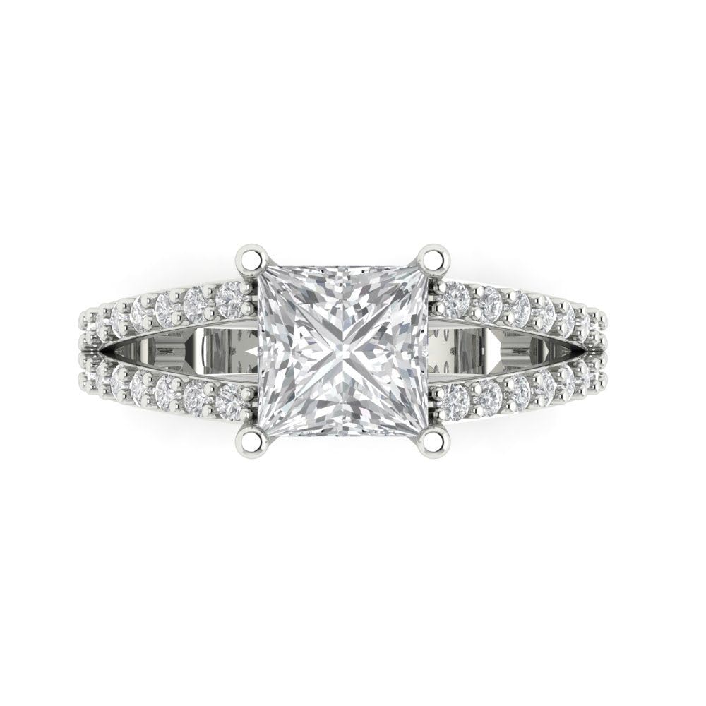 2.44 Ct Princess Cut Clear Simulated Diamond 14K White Gold Solitaire with Accents Engagement Promise Bridal Ring Size 8