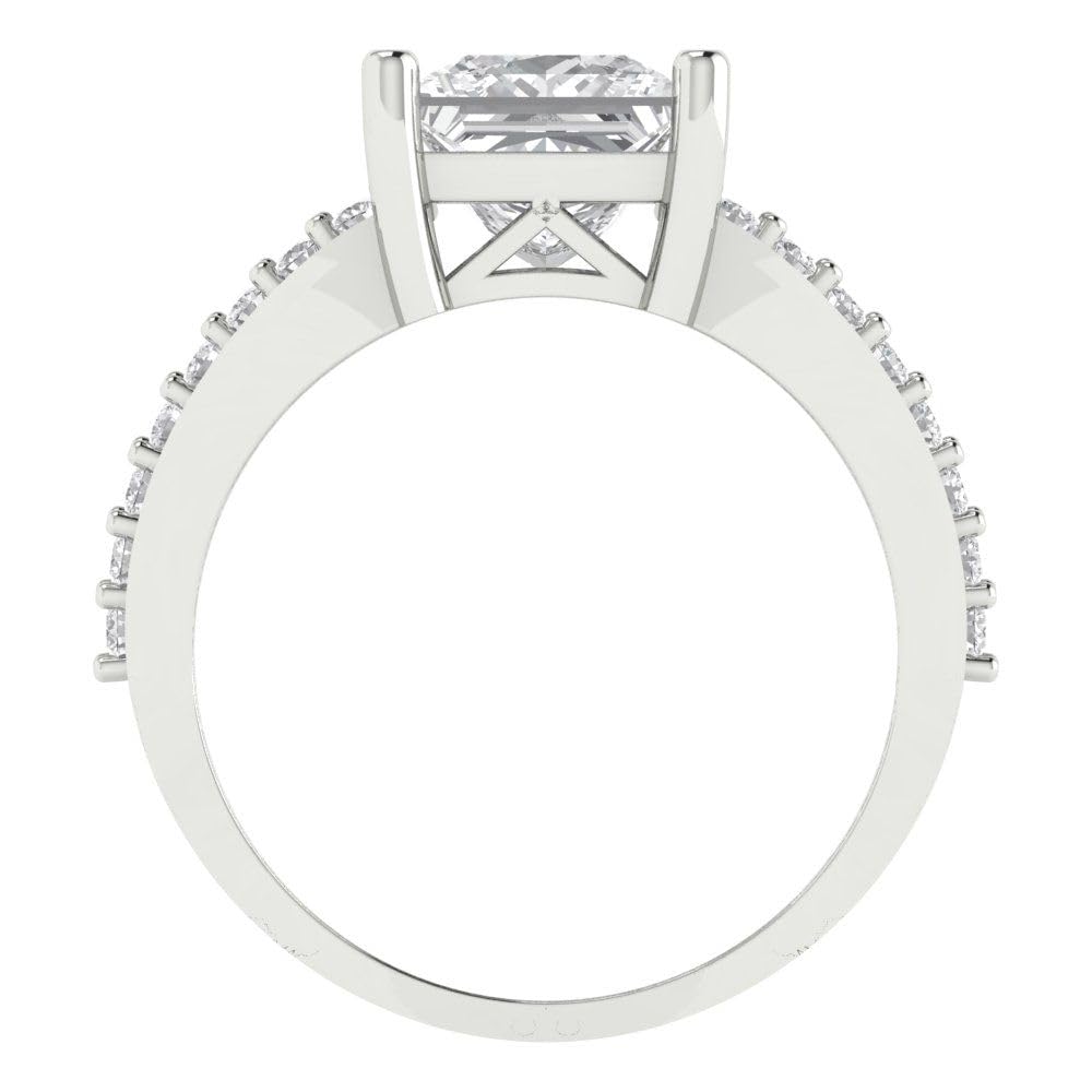 2.44 Ct Princess Cut Clear Simulated Diamond 14K White Gold Solitaire with Accents Engagement Promise Bridal Ring Size 8