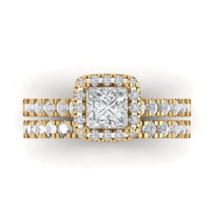 2ct princess cut clear simulated diamond 14k yellow gold halo solitaire w/accents wedding engagement promise ring size 10.5