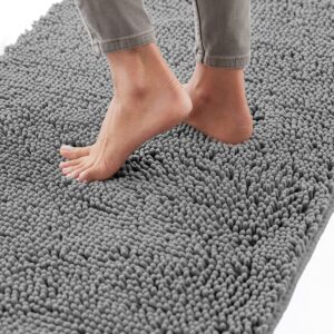 gorilla grip bath rug 30x20, thick soft absorbent chenille, rubber backing quick dry microfiber mats, machine washable rugs for shower floor, bathroom runner bathmat accessories decor, grey