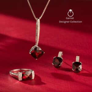 PEORA Garnet with Diamond Heart Pendant for Women 14K Yellow Gold, Genuine Gemstone Birthstone Heart Shape Solitaire, 6mm, 1.35 Carats total