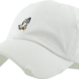 KBSV-061 WHT Praying Hands Rosary Dad Hat Baseball Cap Unconstructed Polo Style Adjustable Unisex