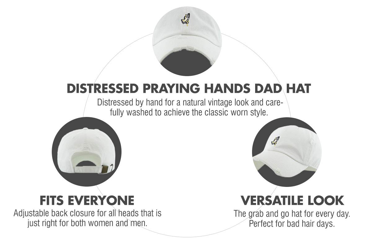 KBSV-061 WHT Praying Hands Rosary Dad Hat Baseball Cap Unconstructed Polo Style Adjustable Unisex