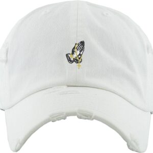 KBSV-061 WHT Praying Hands Rosary Dad Hat Baseball Cap Unconstructed Polo Style Adjustable Unisex