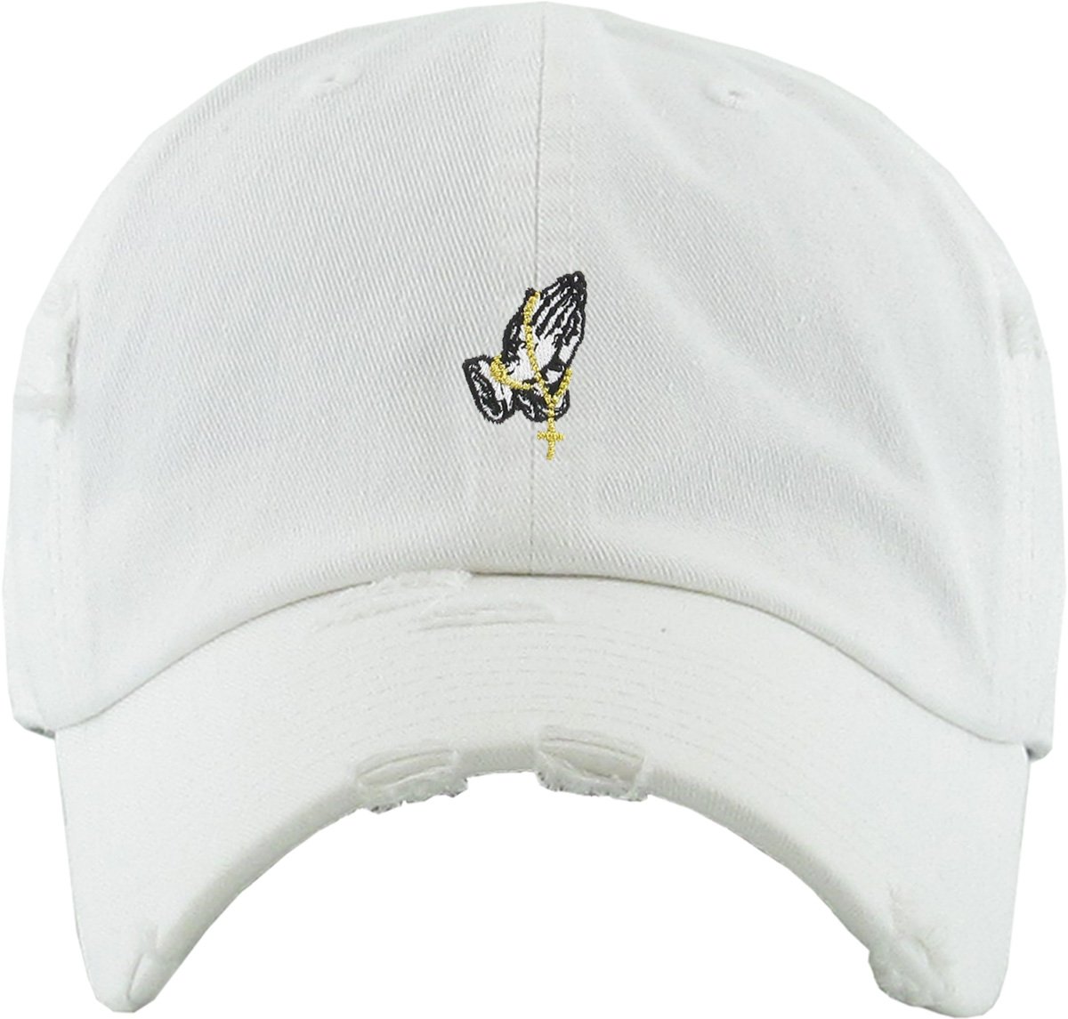 KBSV-061 WHT Praying Hands Rosary Dad Hat Baseball Cap Unconstructed Polo Style Adjustable Unisex