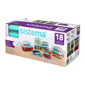 sistema 18-piece food storage containers with lids for lunch, meal prep, and leftovers, dishwasher safe, clear/blue