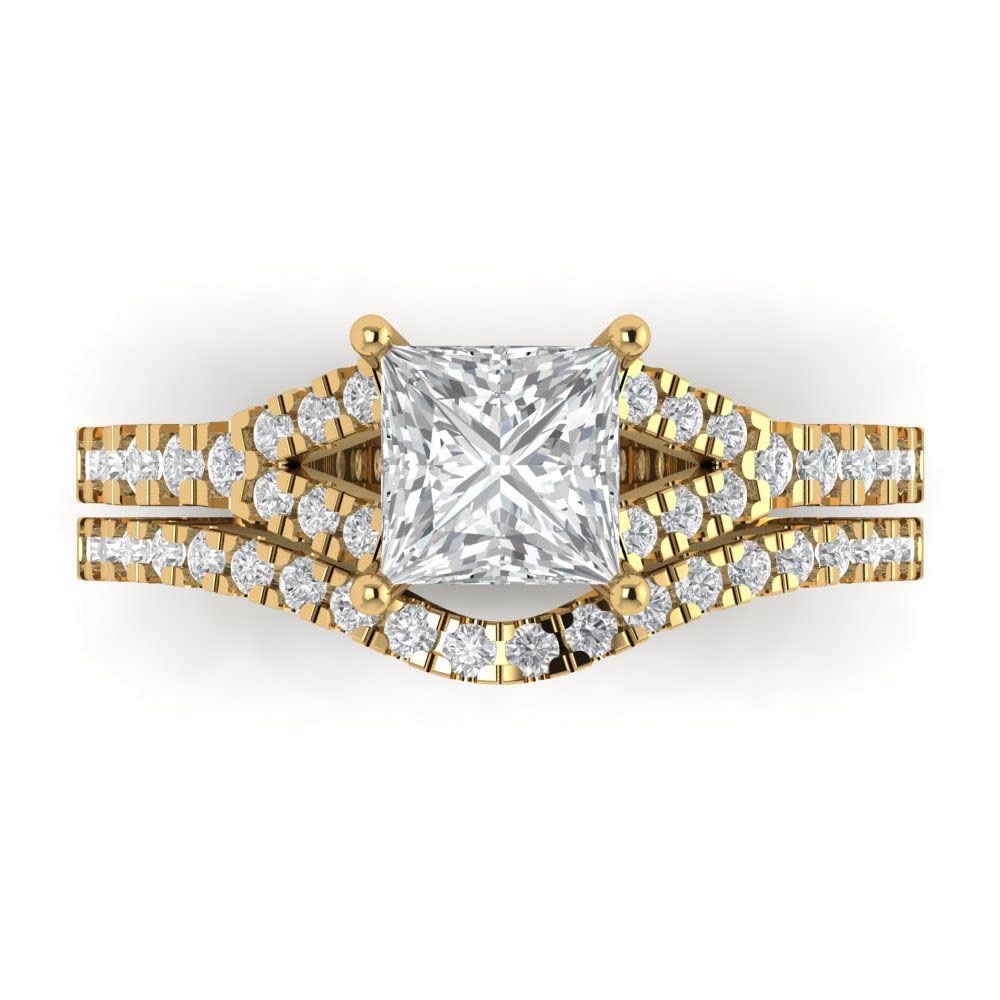 3.36 ct Princess Cut Clear Simulated Diamond 14k Yellow Gold Solitaire W/Accents Wedding Engagement Promise Ring size 8