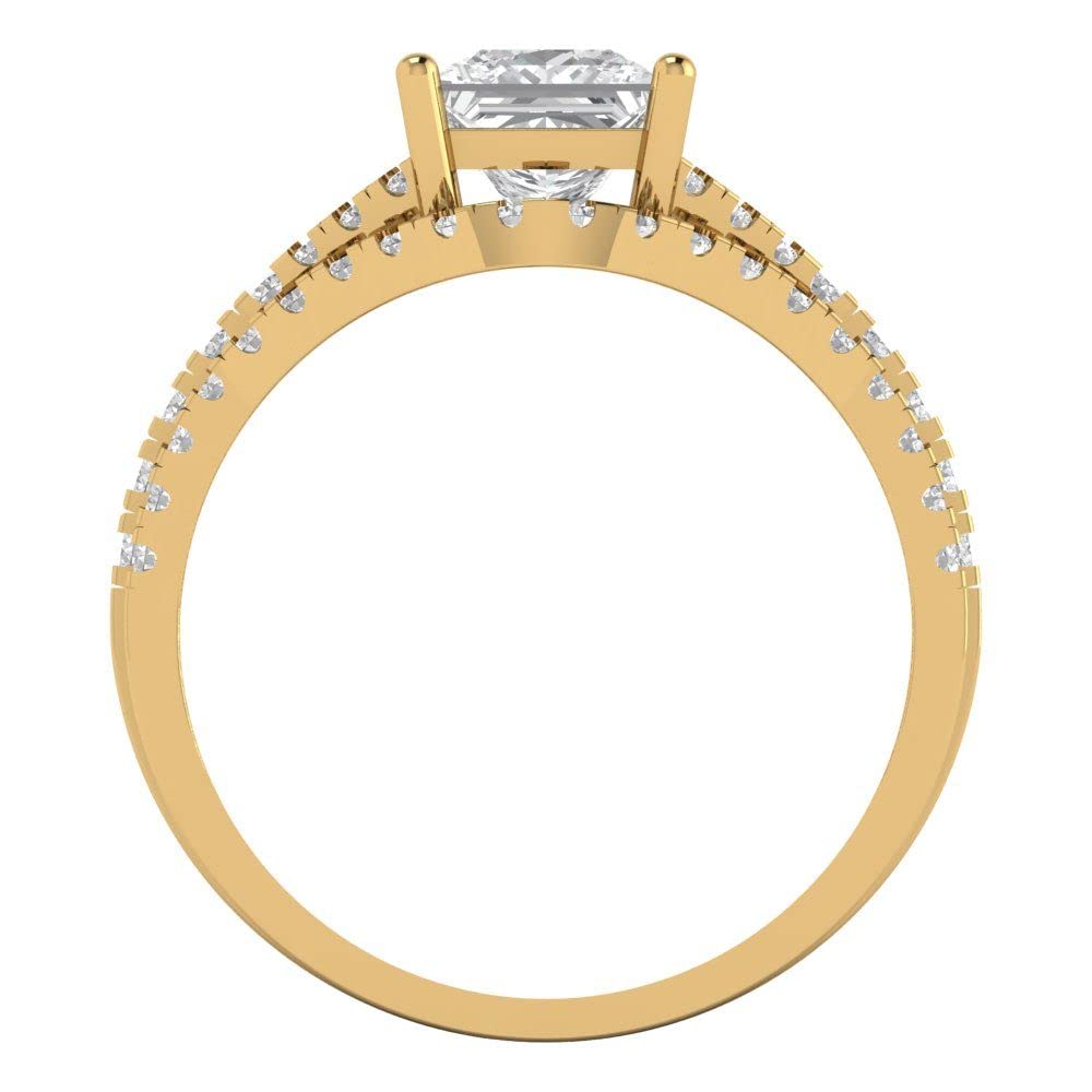 3.36 ct Princess Cut Clear Simulated Diamond 14k Yellow Gold Solitaire W/Accents Wedding Engagement Promise Ring size 8