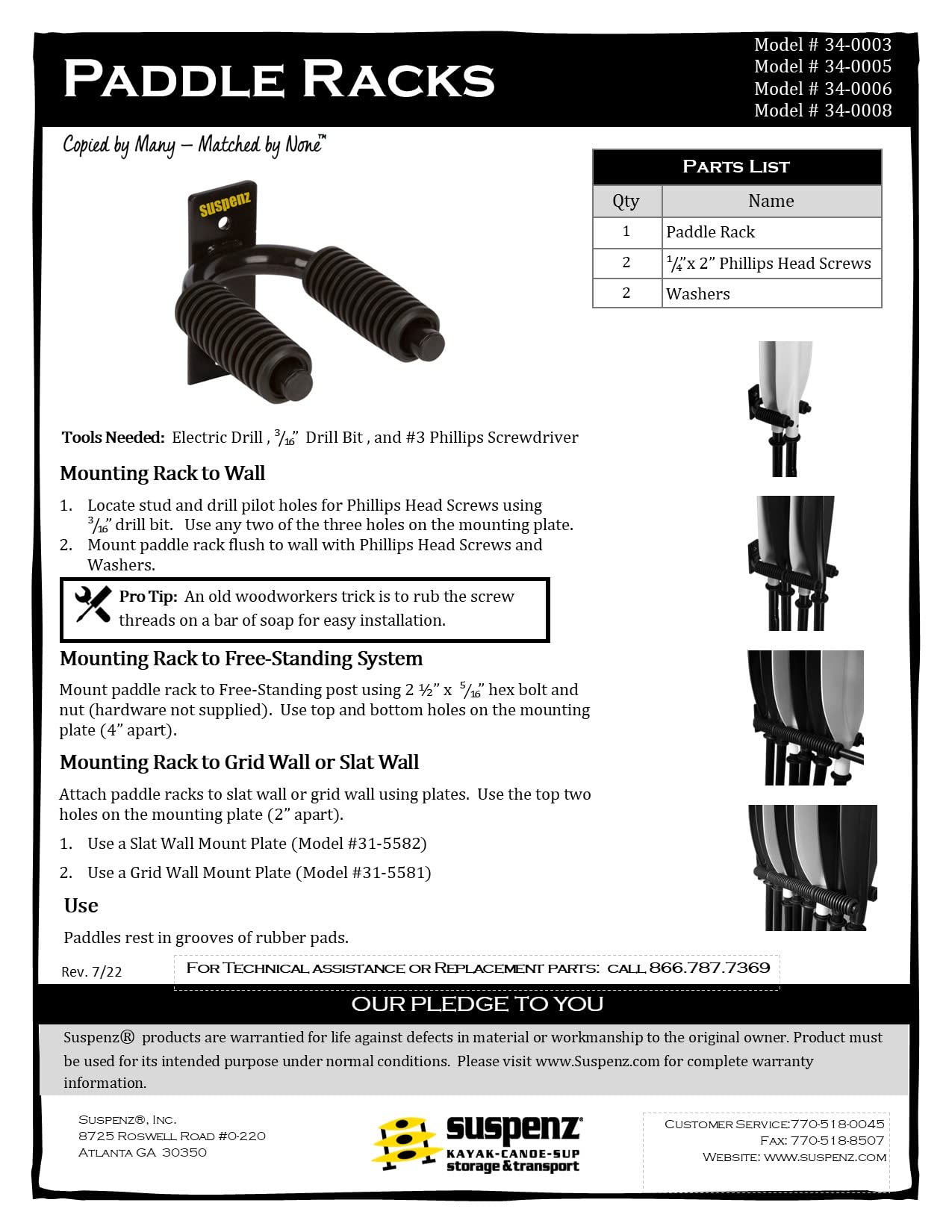 Suspenz 6-Paddle Rack Black, 14"