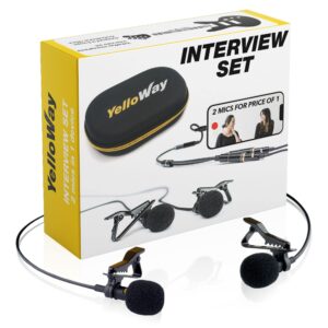 yelloway dual lavalier lapel microphone - for interviews - 2 persons podcast microphone pack - 2 conference room omnidirectional microphone set