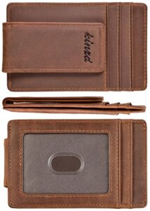 money clip, front pocket wallet, leather rfid blocking strong magnet thin wallet (one size,khaki (id window crazy horse leather))