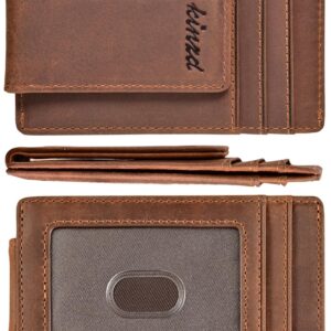 Money Clip, Front Pocket Wallet, Leather RFID Blocking Strong Magnet thin Wallet (one size,Khaki (Id Window Crazy Horse Leather))