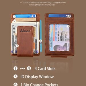 Money Clip, Front Pocket Wallet, Leather RFID Blocking Strong Magnet thin Wallet (one size,Khaki (Id Window Crazy Horse Leather))