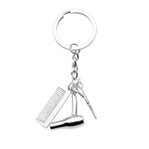 meiligo® fashion woman hairdresser scissors comb stylist key chain jewelry pendant hair stylist dryer charm necklace set (key chain)