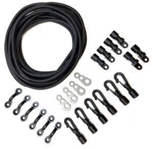 kayak or sup bungee cord, pad eye, hooks, terminal ends and brummel hook deck kit. create easy tie down solutions on you kayak, sup and other personal water craft. easy to install made in usa bungee