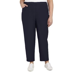 alfred dunner womens petite classic allure fit proportioned with elastic comfort waistband casual pants, navy, 14 petite us